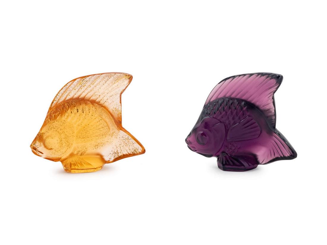 Two Lalique Colored Glass Fish 20TH CENTURY