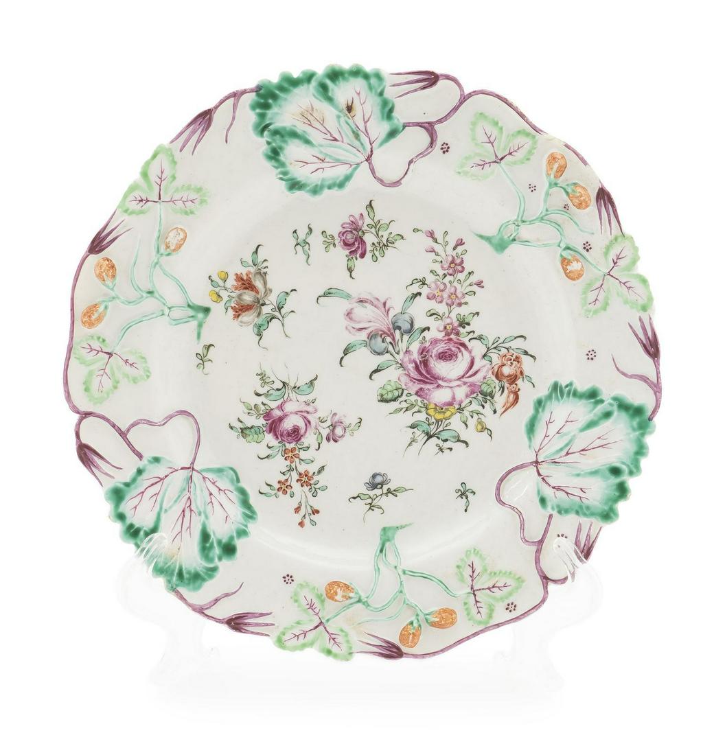 A Longton Hall Molded Porcelain Strawberry Plate