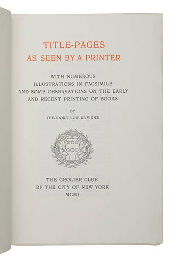 [fine Press & Livre D'artiste]. [grolier Club]. De