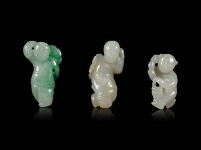 Three Chinese Jade And Jadeite Figures Of Boys