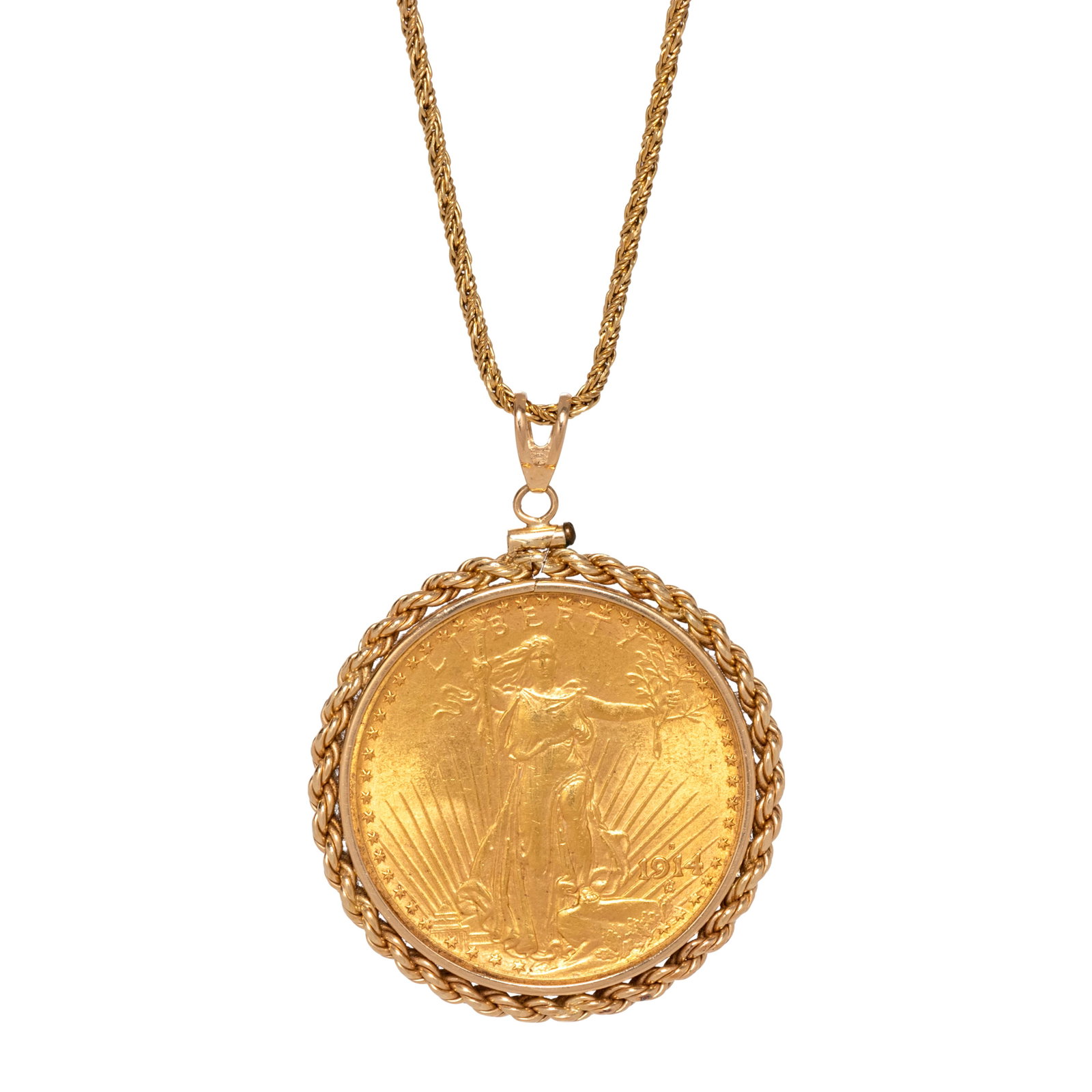 Yellow Gold And Us $20 Liberty Coin Pendant/necklace