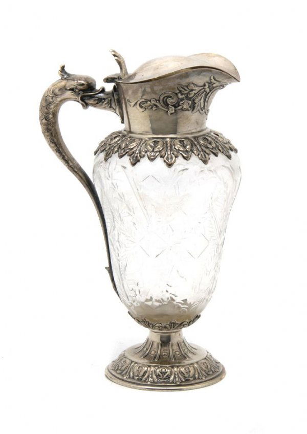 A Cut Glass and Silver Carafe, William Durgin, Height 7