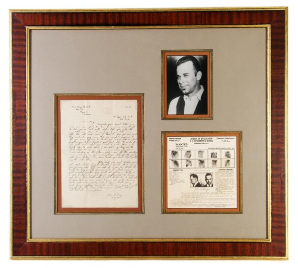 17: (CRIME) DILLINGER, JOHN. Autographed Letter Signed.