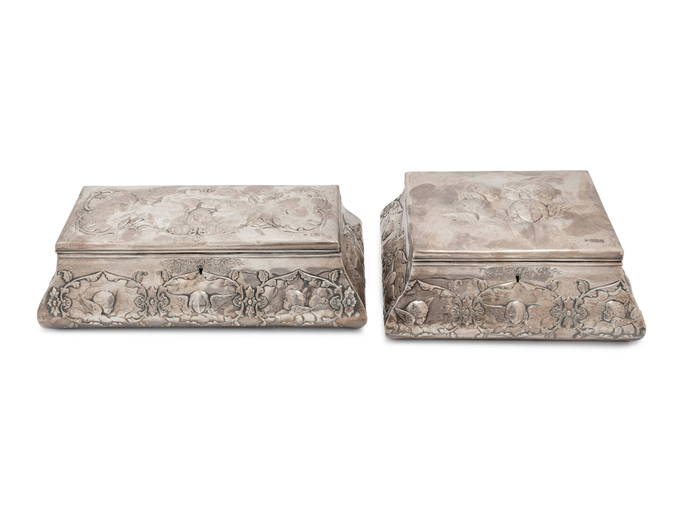 Two English Repousse Silver Clad Boxes