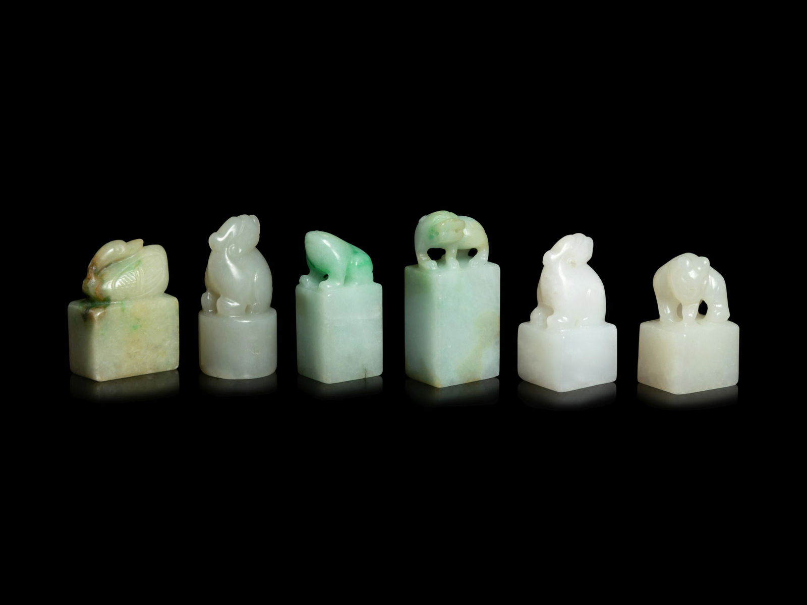 Six Chinese Jade And Jadeite Square Seals