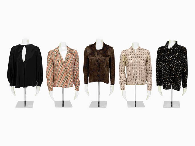 Five Silk Designer Blouses: One Louis Feraud, One