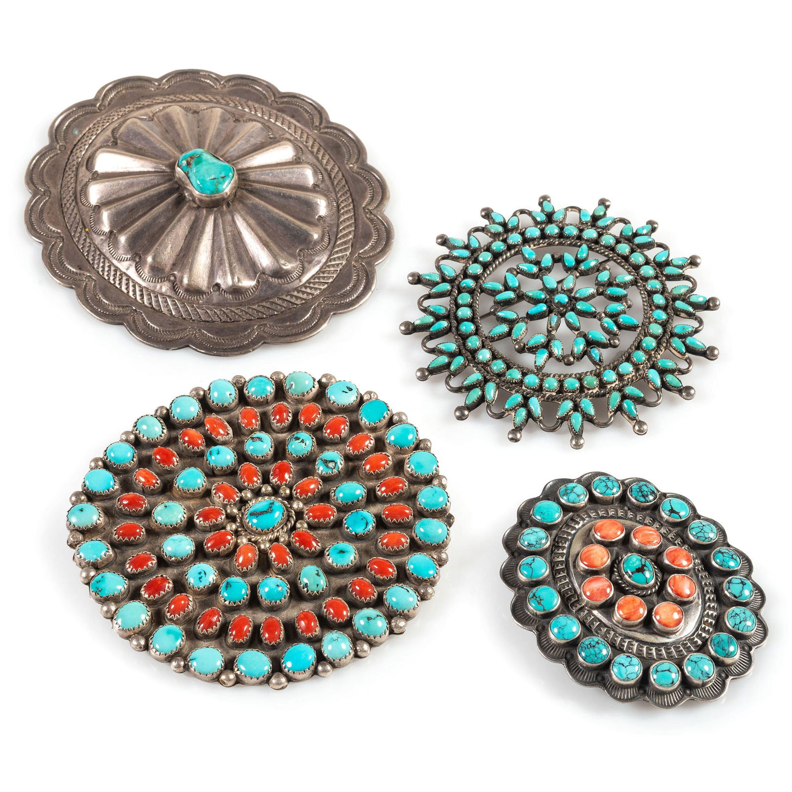 Navajo And Zuni Silver Pins / Brooches And Concha