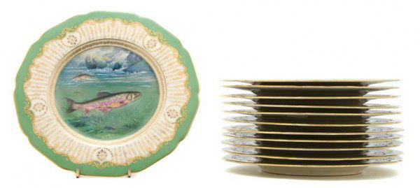 A Set of Twelve Bavarian Fish Plates, Black Knight, Dia