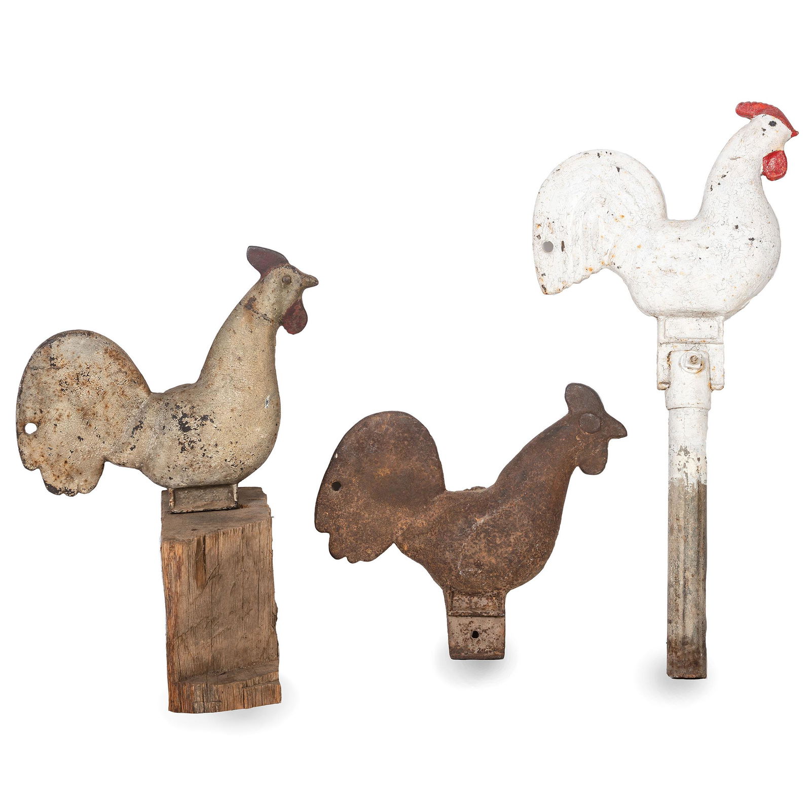 Three Cast Iron Rooster Windmill Weights