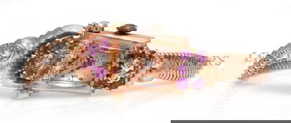 A 14 Karat Rose Gold, Ruby And Diamond Watch, Colomby,