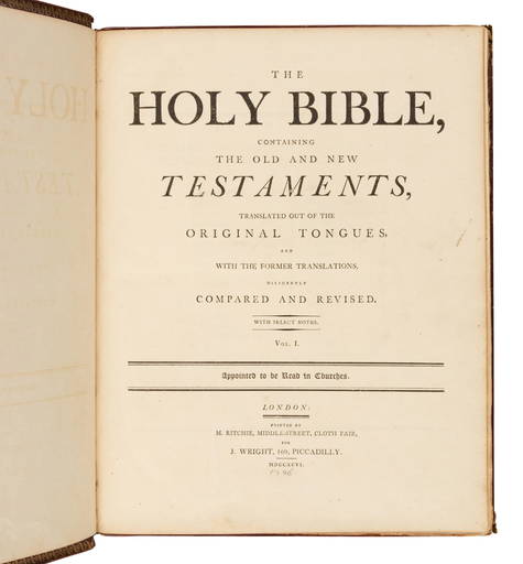 [bible, In English]. The Holy Bible. London: M. Ritchie For J. Wright ...