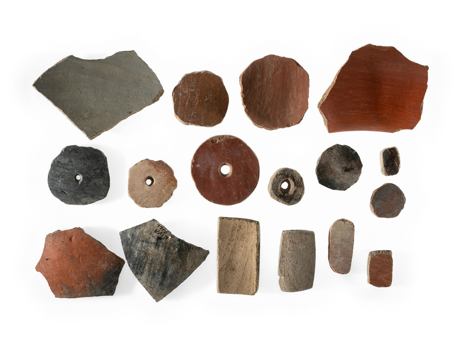 San Lazaro Pueblo Mixed Pottery Shards, Game Pieces And Spindle Whorls