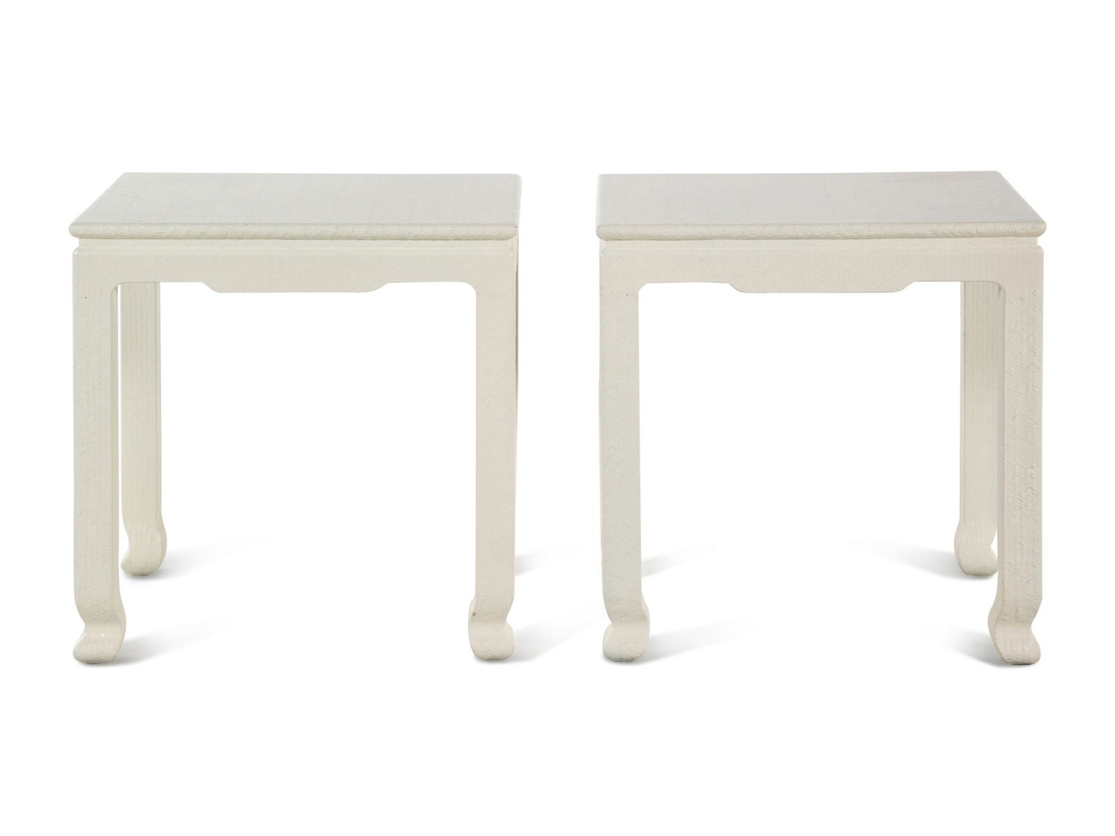 A Pair Of White Painted Raffia End Tables