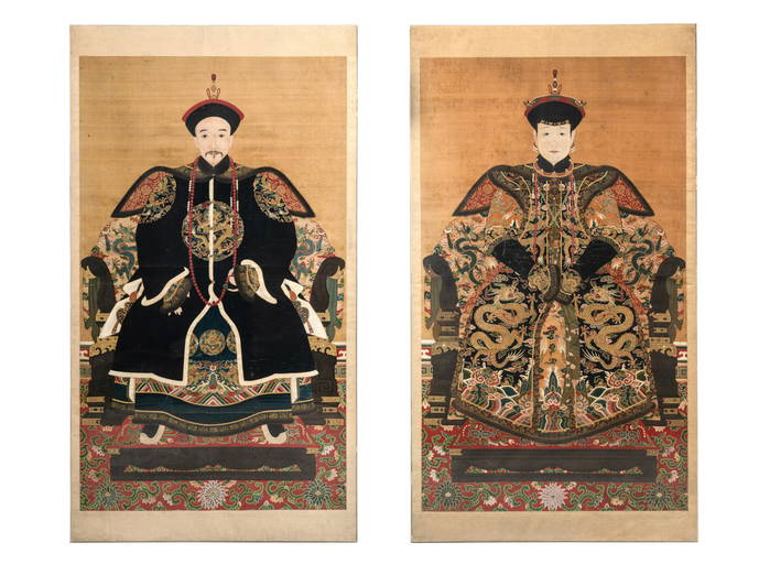 A Pair Of Portraits Of A Manchu Royal Prince And Princess