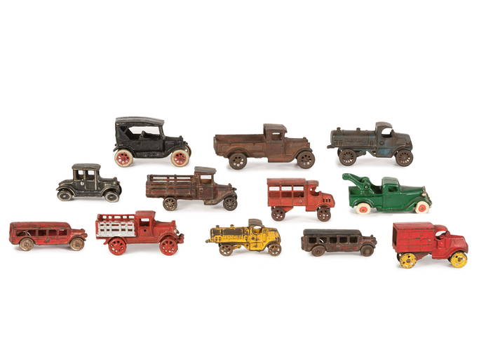 Twelve Painted Cast Iron Toy Cars, Trucks, and Buses - Dec 02, 2022 ...