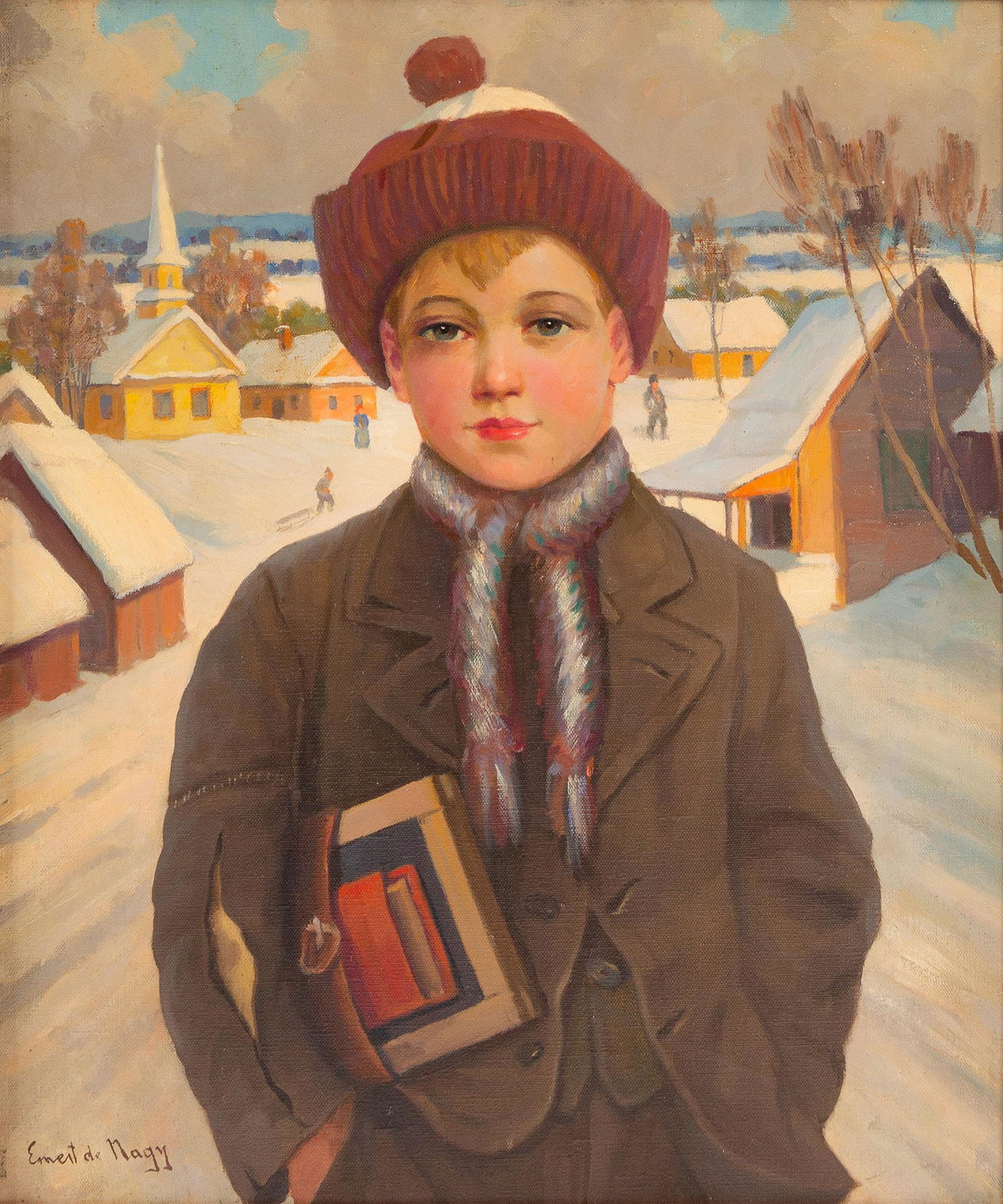 Ernest de Nagy (Hungarian, 1881-died c. 1952) Boy in Winter Scene ...