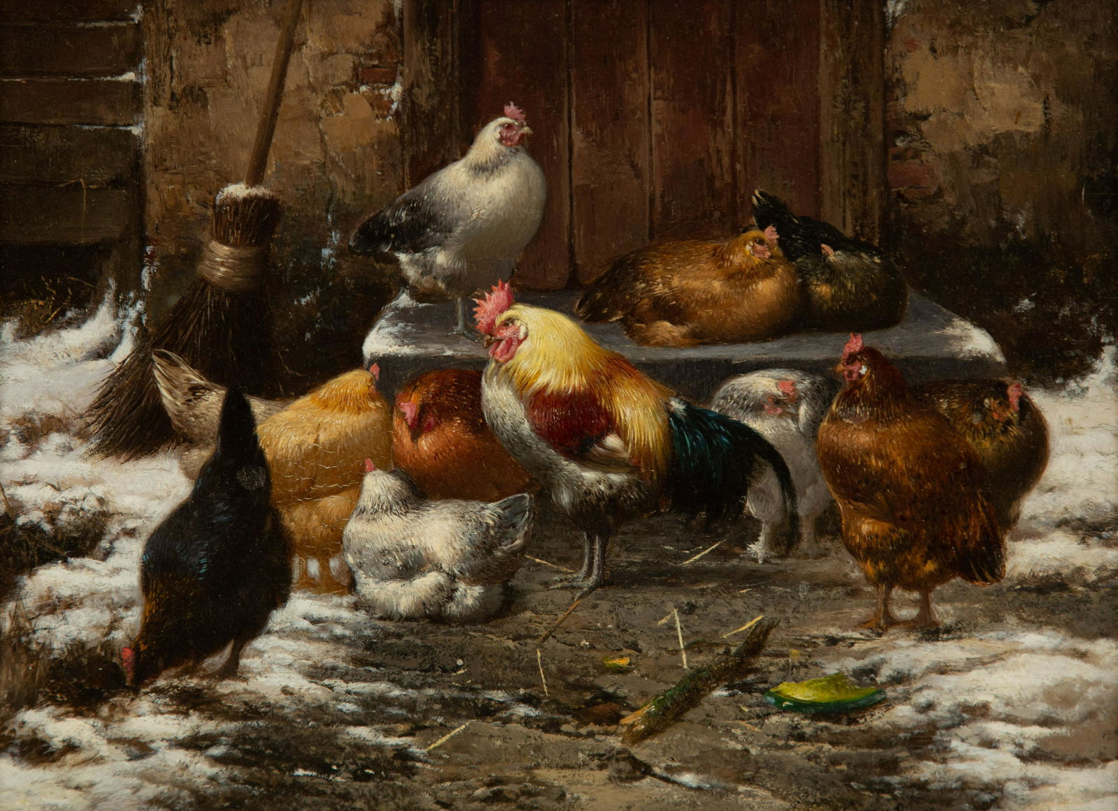 Eugene Remy Maes (Belgian, 1849-1931) Chickens in a Courtyard - Feb 22 ...