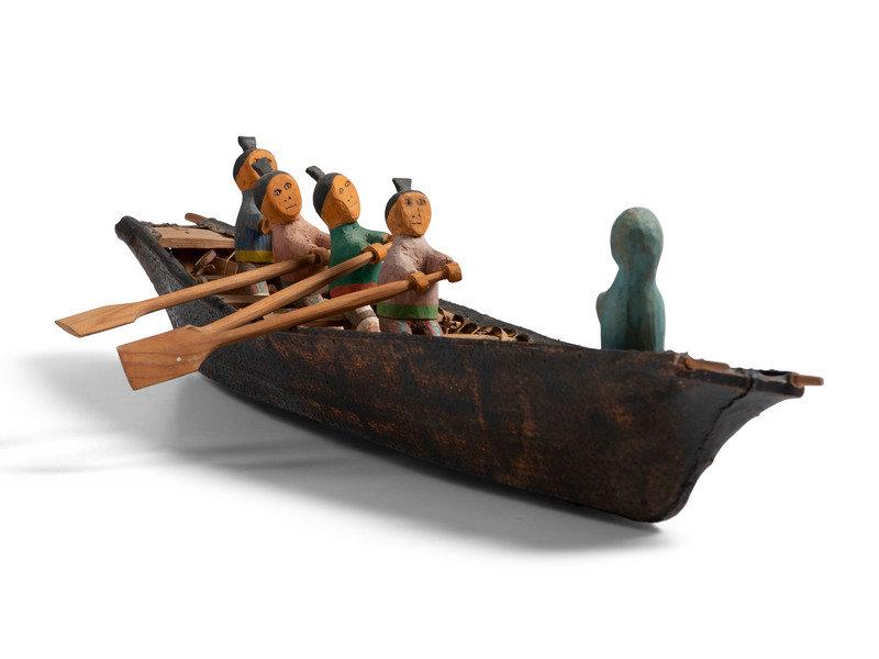 Greenlandic Inuit Model Umiak With Rowers Auction