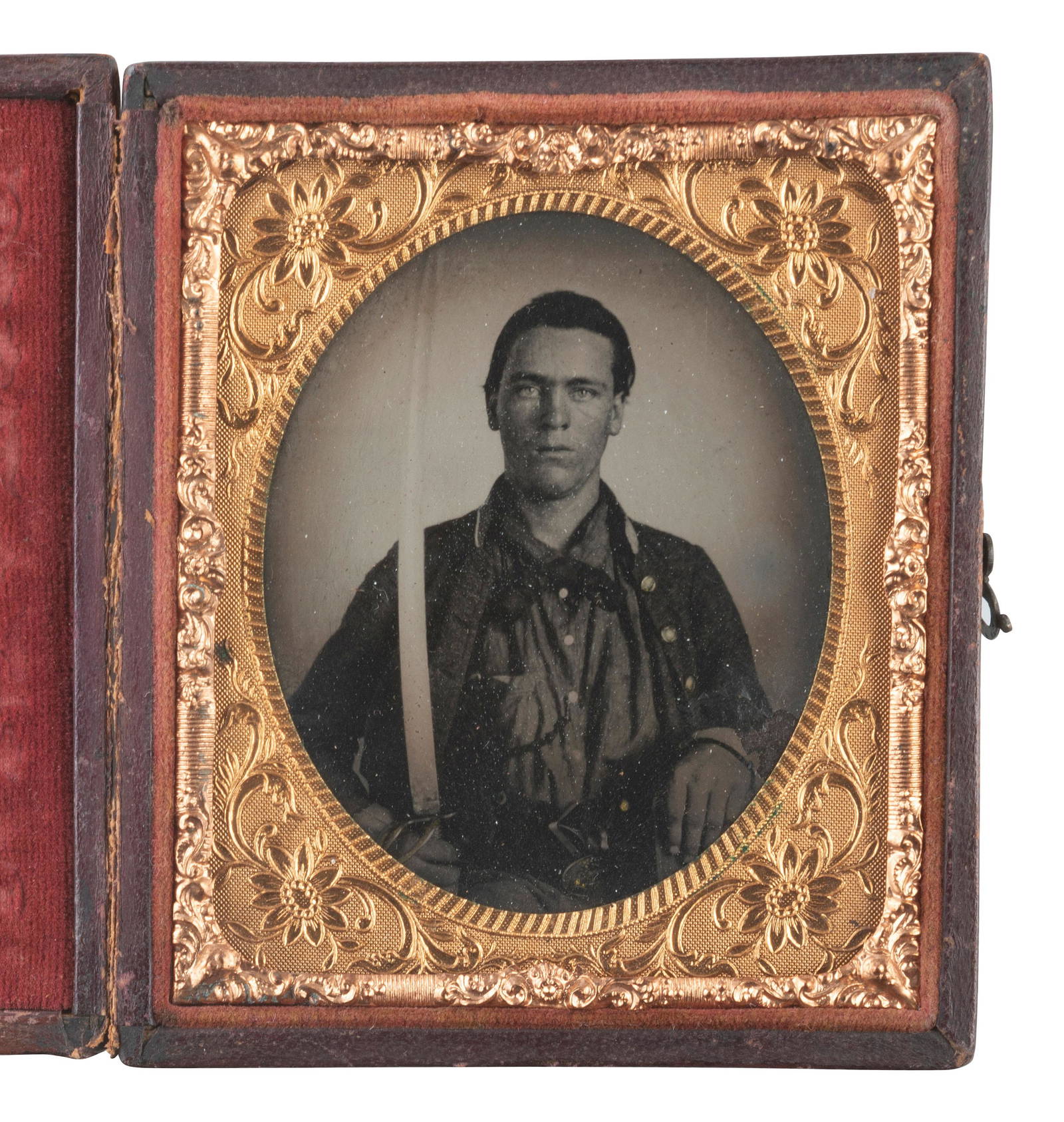 [civil War]. Sixth Plate Tintype Of An Armed Csa Soldier Wearing The ...