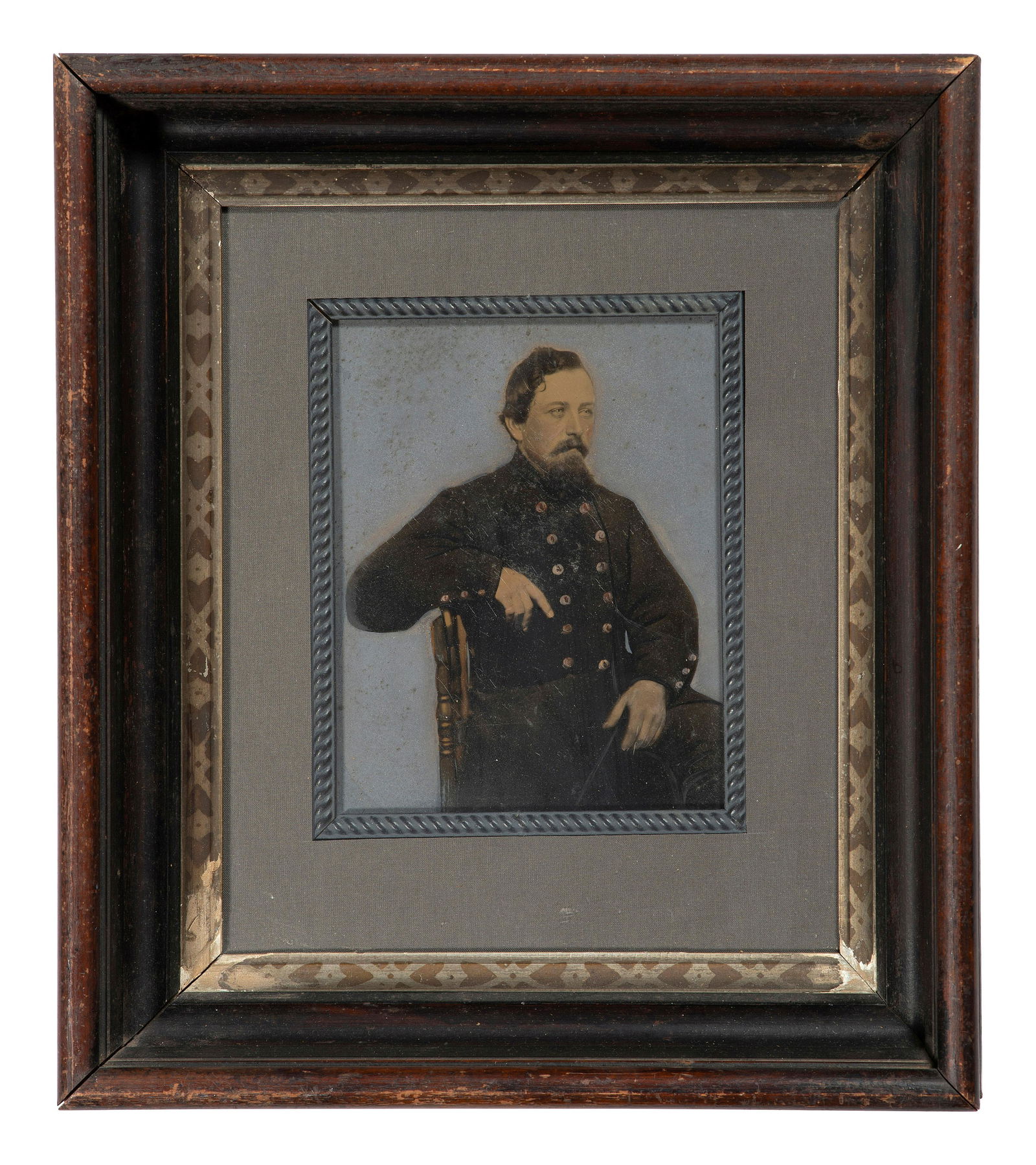 [civil War]. Whole Plate Hand Painted Tintype Of A Confederate Soldier.