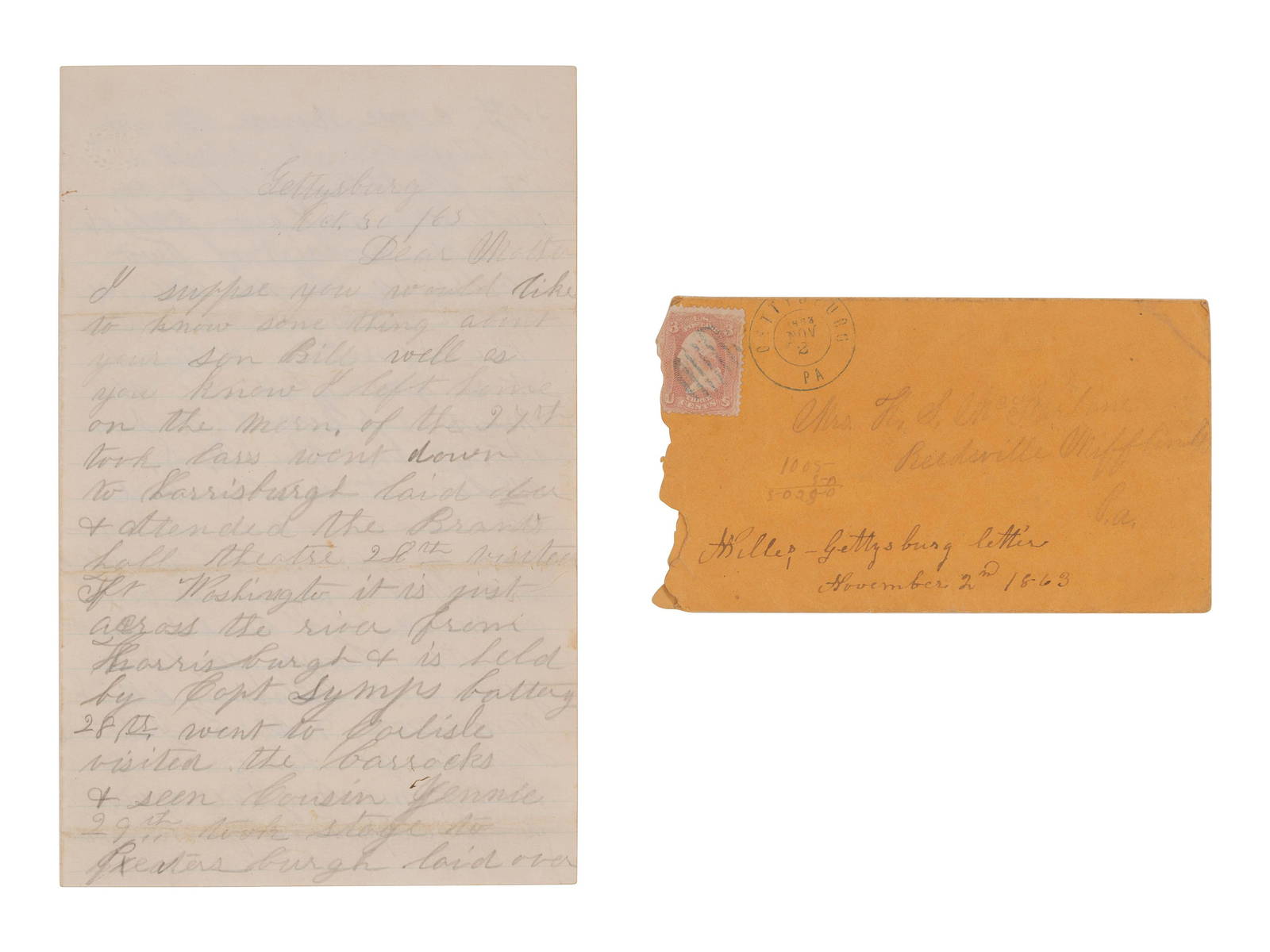 [civil War]. Letter Postmarked From Gettysburg Describing The ...