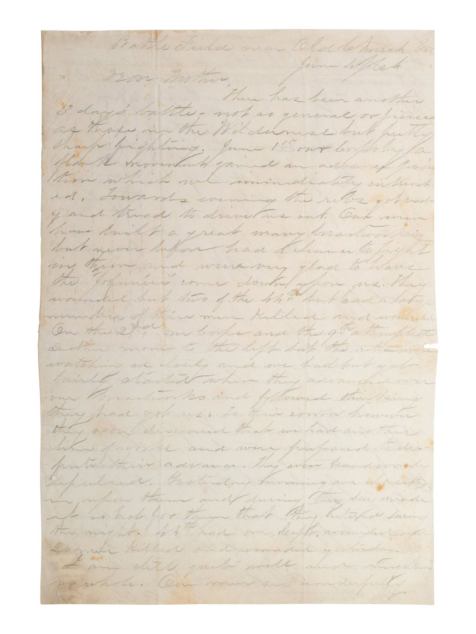 [civil War]. Letter From The Battlefield Of Cold Harbor Written By ...