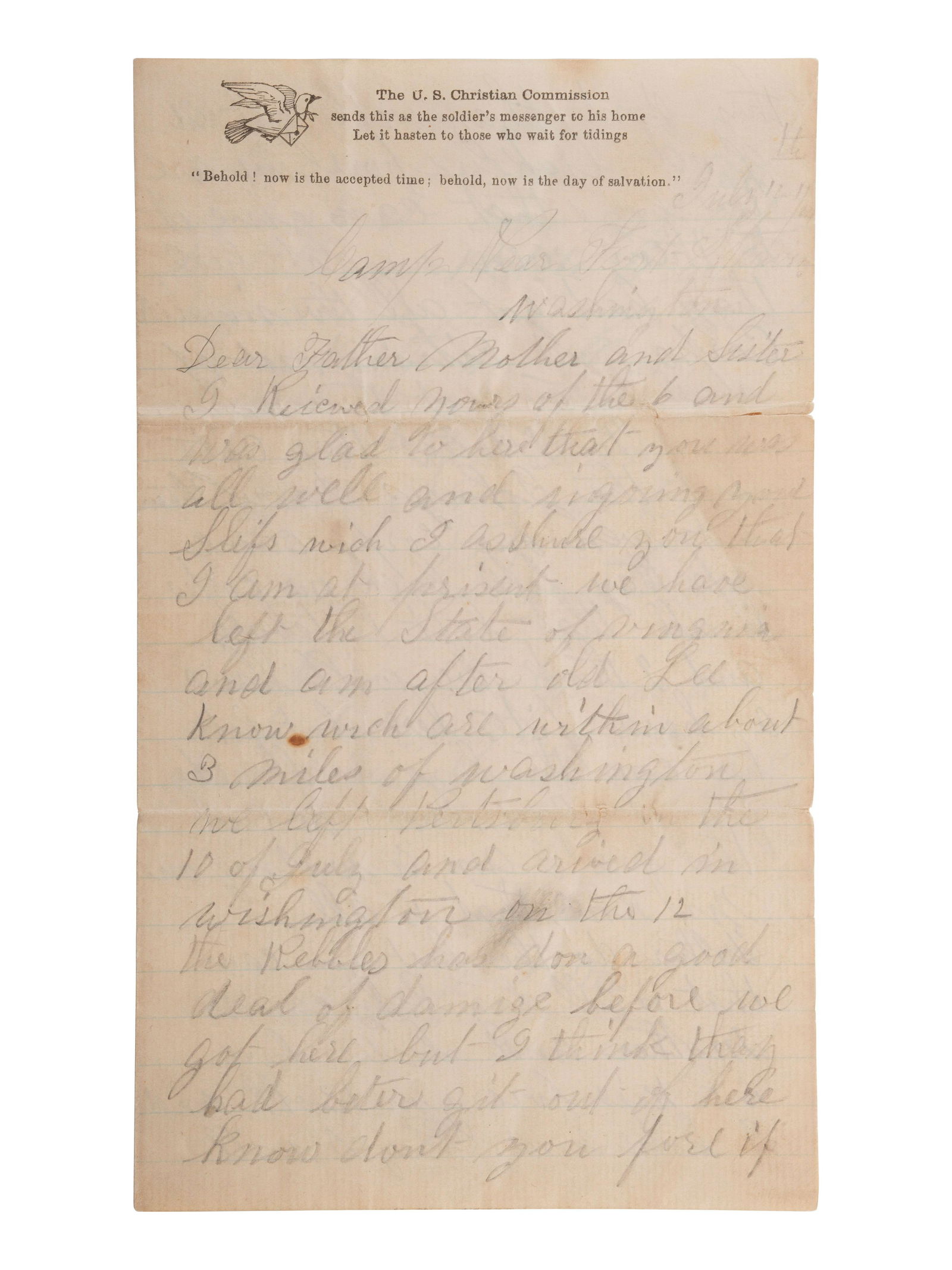 [civil War]. Letter Written By Sergeant Richard Castle, Company G, 43rd ...