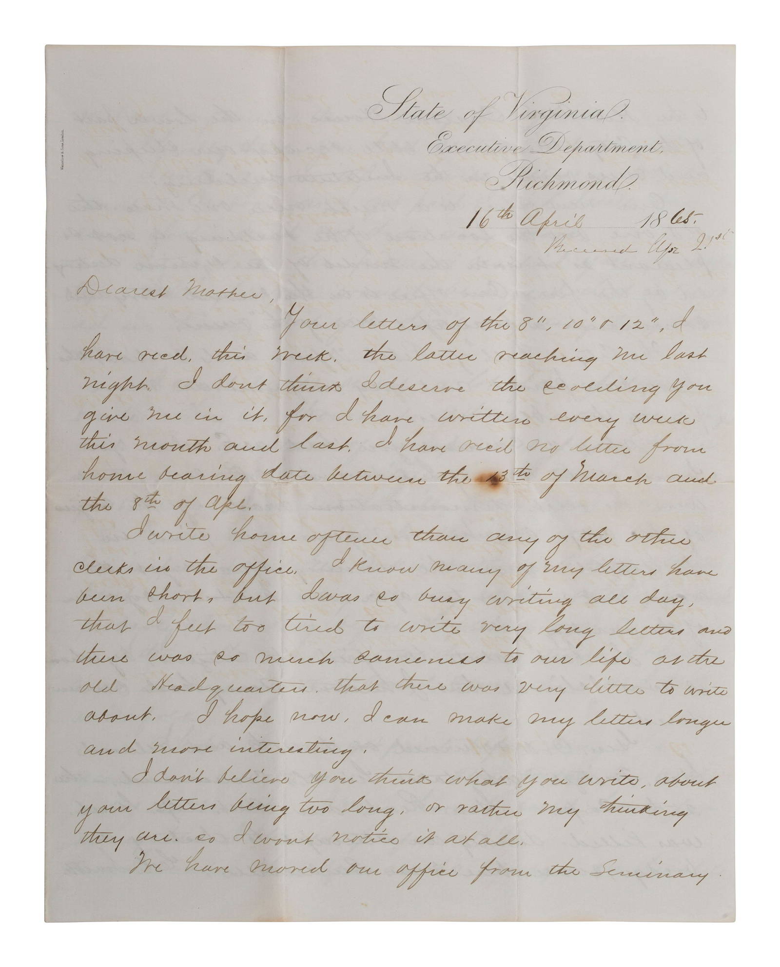 [civil War]. Union Soldier's Letter Written On Captured Confederate ...