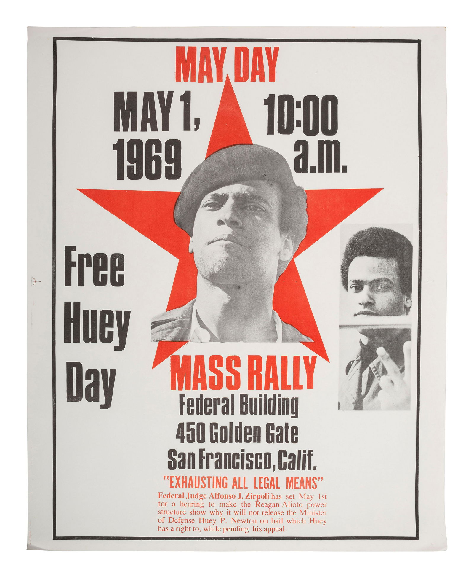[black Panther Party]. Free Huey Day / May Day. May 1, 1969. Mass Rally Federal Building, 450 Golden