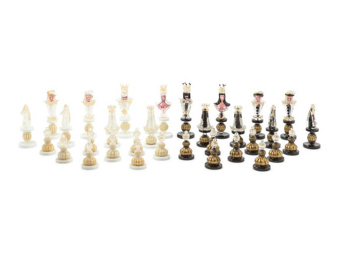 An Italian Murano Glass Chess Set