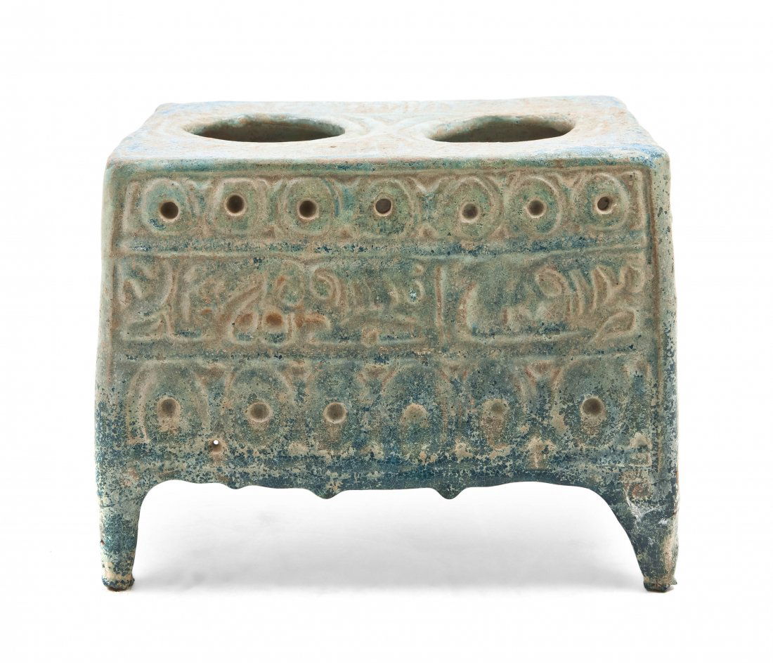 A Middle Eastern Turquoise Glaze Pottery Inkwell,