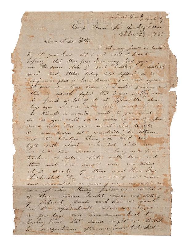 [civil War]. Soldier's Letter Describing Encounters With Morgan's ...