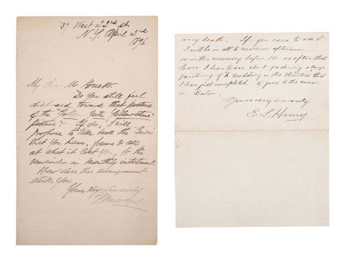 [artists]. Autograph Letters Signed By Thomas Moran And E.l. Henry.