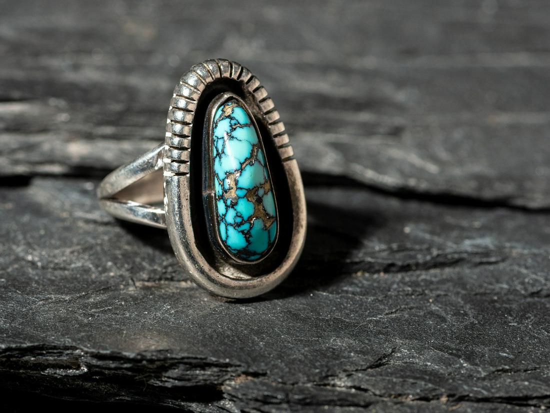 Lee Yazzie (diné, B. 1946) Silver And Turquoise Ring
