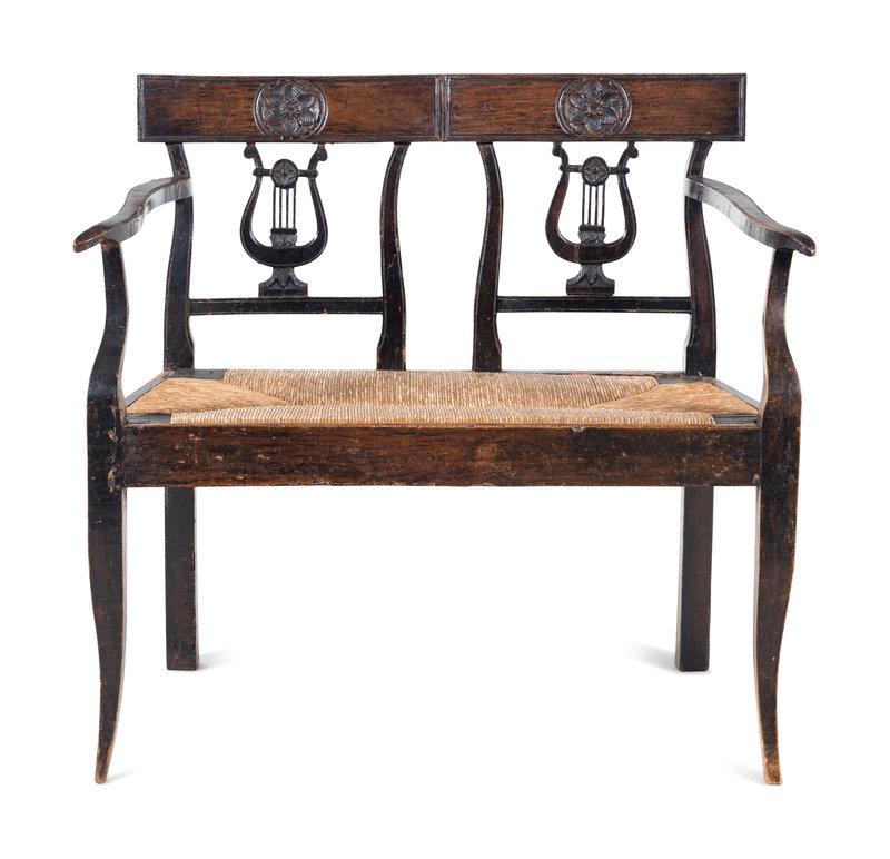 A Provincial Walnut Double Lyre-back Bench Auction