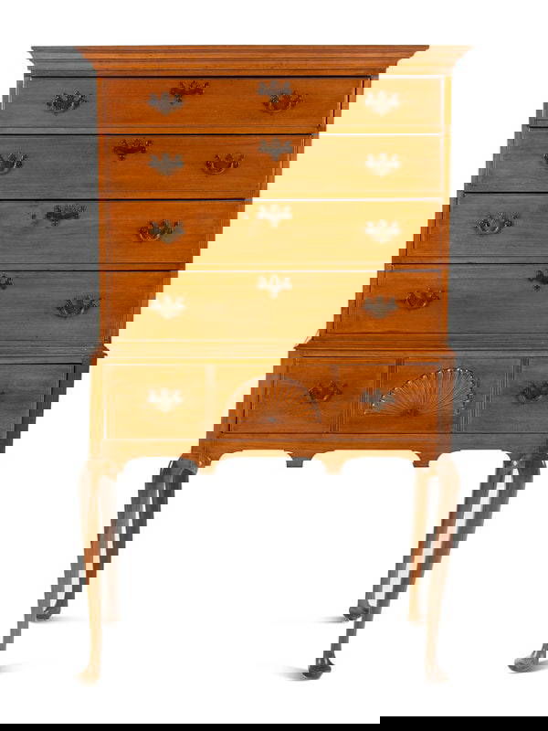 A Queen Anne Fan-carved Cherrywood Flat-top High Chest Auction