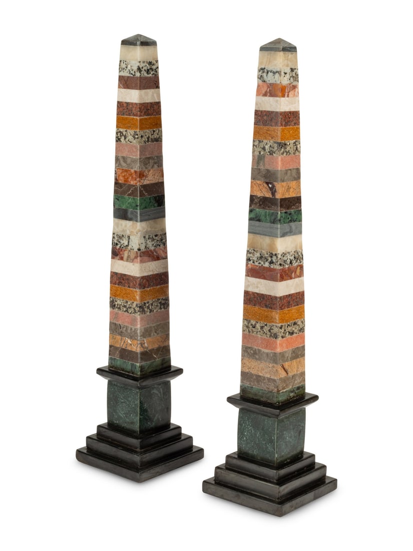 A Pair Of Grand Tour Style Vari-color Marble Obelisks Auction