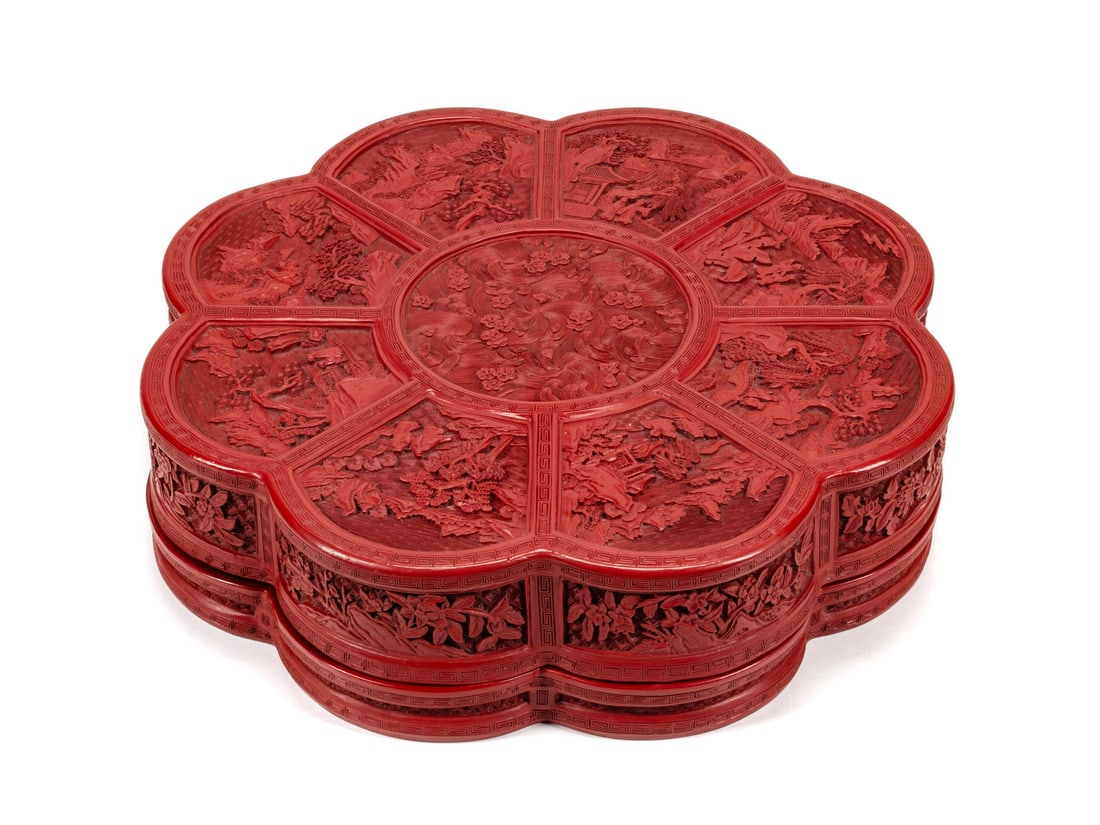 A Chinese Carved Red Lacquer Box And Cover Auction