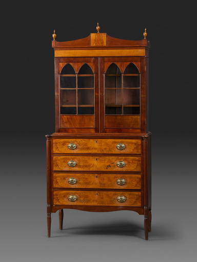 A Federal Mahogany And Figured Maple Secretary Bookcase