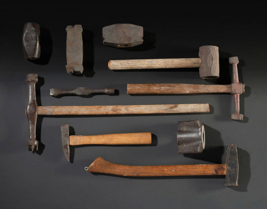 Ten Cast Iron Logging Stamps And Hammers Auction