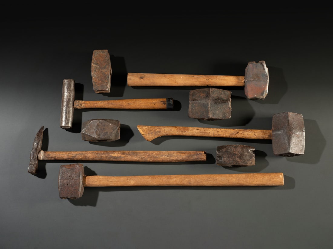 Nine Cast Iron Logging Stamps And Hammers Auction