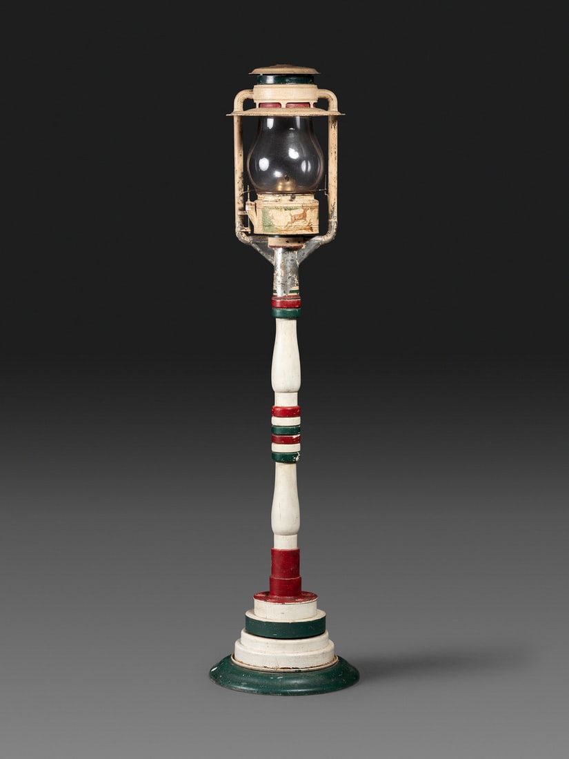An American Painted Wood And Metal Stag Decorated Oil Lamppost Auction