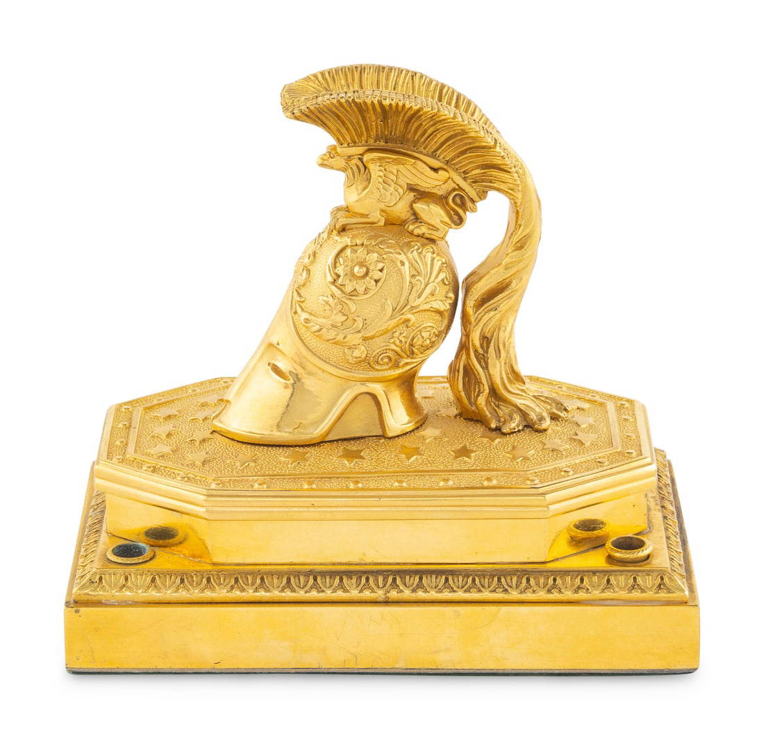 An Empire Gilt Bronze Inkwell With Helmet-form Cover Auction