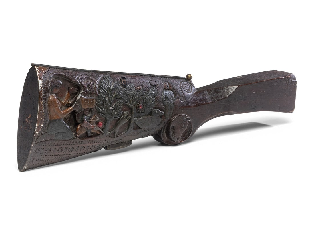 A Folk Art Carved And Punch Decorated Painted Ash Rifle Stock Auction