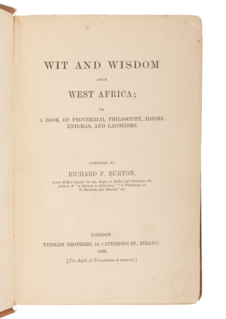 Burton, Richard Francis, Sir. Wit And Wisdom From West Africa. First ...