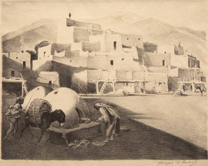 Joseph Imhof (american, 1871-1955) Taos Scene Auction