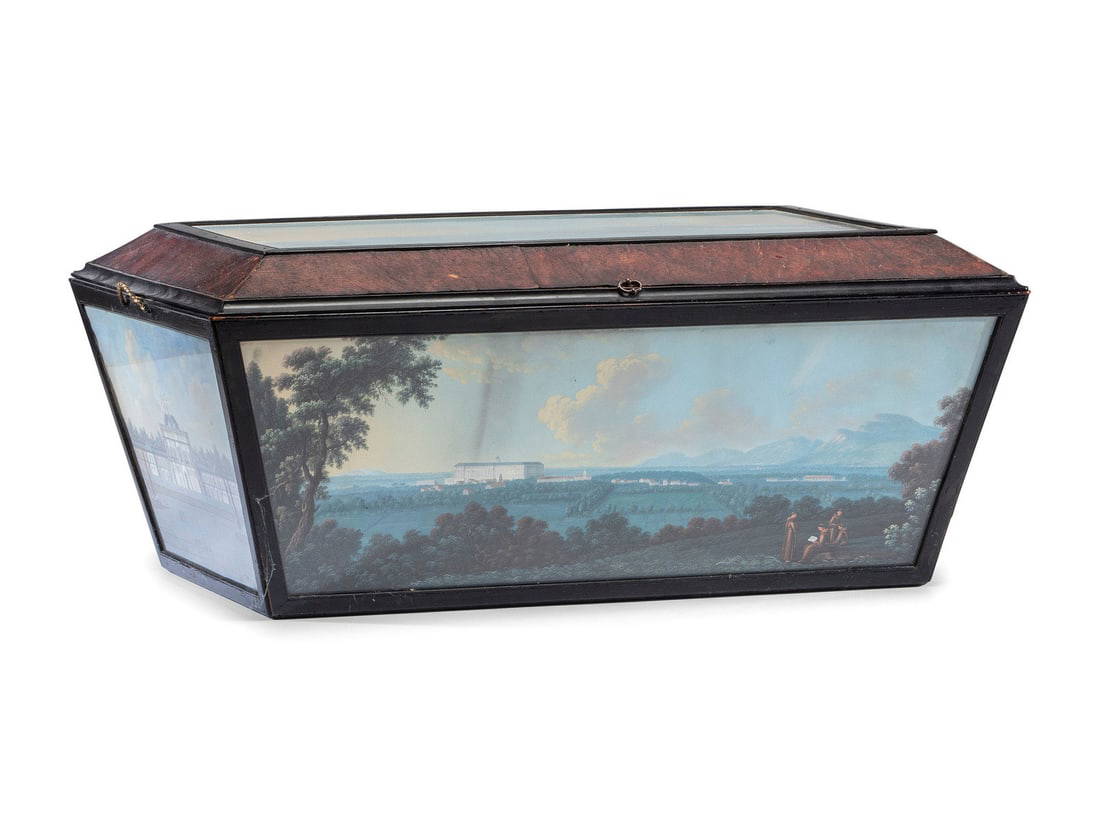 An Italian Leather Clad Watercolor Inset Trunk Auction