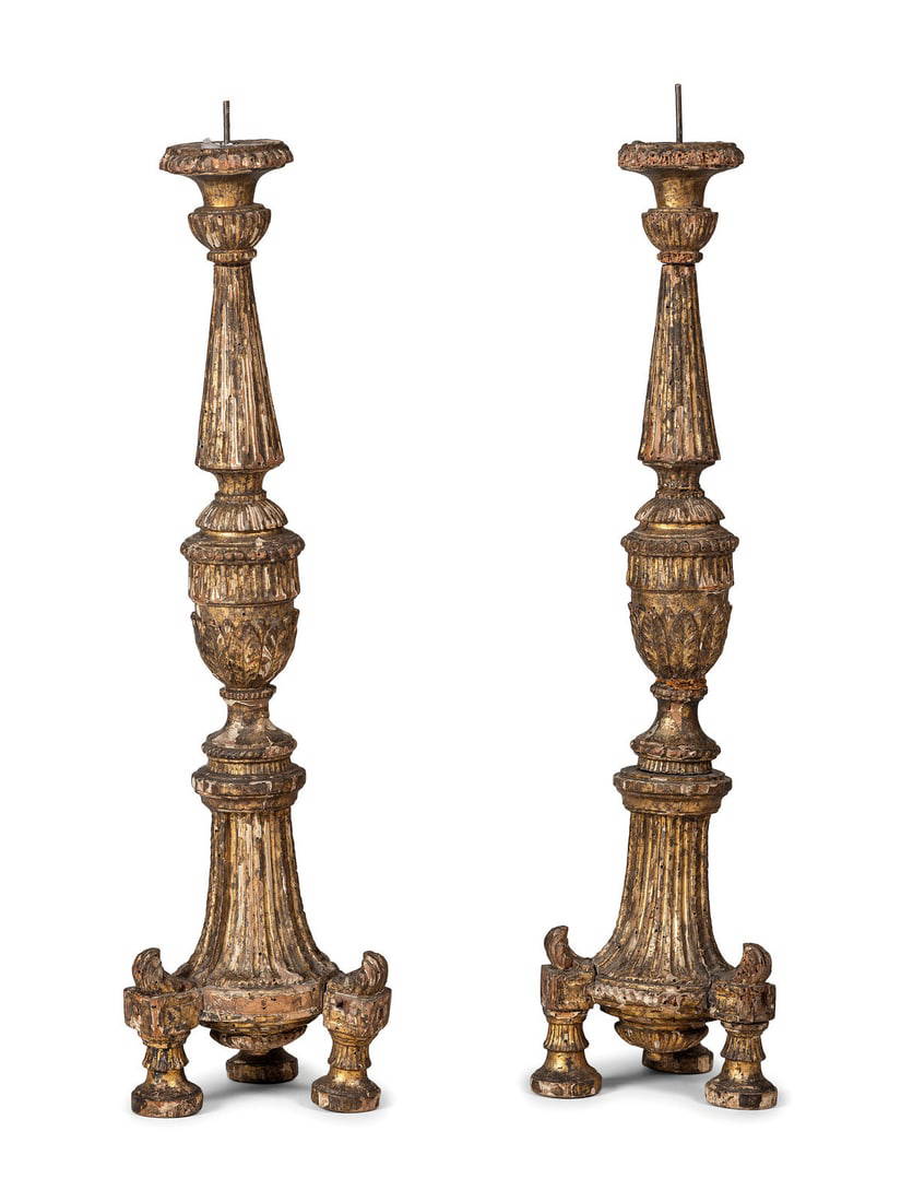 A Pair Of Continental Giltwood Pricket Sticks Auction