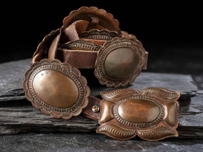 Navajo Stamped Copper Concha Belt