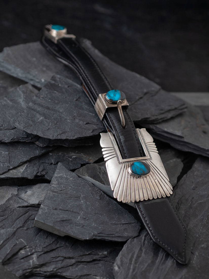 Ned Nez (diné, B. 1959) Sterling Silver And Bisbee Turquoise Ranger ...